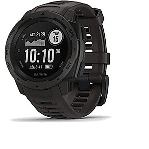 Garmin 010-N2064-00 Instinct, Rugged Outdoor Watch with GPS, Features GLONASS and Galileo, Heart Rate Monitoring and 3-axis Compass, 1.27-inch, Graphite (Renewed)