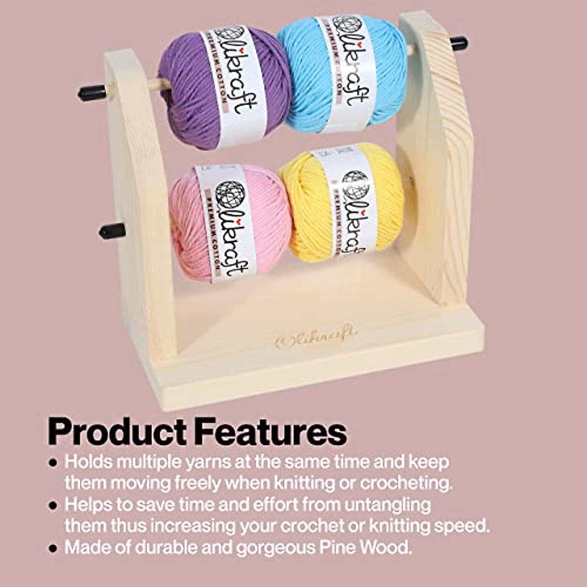 Olikraft Double Revolving Yarn Holder - Horizontal Yarn Spindle Feeder or Dispenser - Craft Supplies for Crochet and Knitting