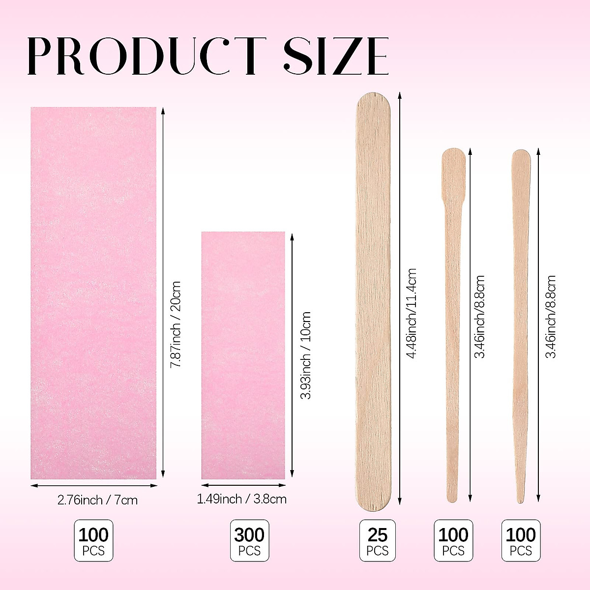 625 Pieces Wax Strips and Sticks Kit Includes 400 Pieces Waxing Strips Hair Removal Non Woven Wax Strips and 225 Pieces Wooden Smooth Wax Applicator Sticks for Women Body Facial Skin Hair Removal