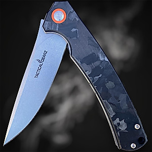 TACTICAL GEARZ Pocket Folding Knife for EDC! Carbon Fiber Handle! D2 Steel Blade! Includes Sheath! (Okab)