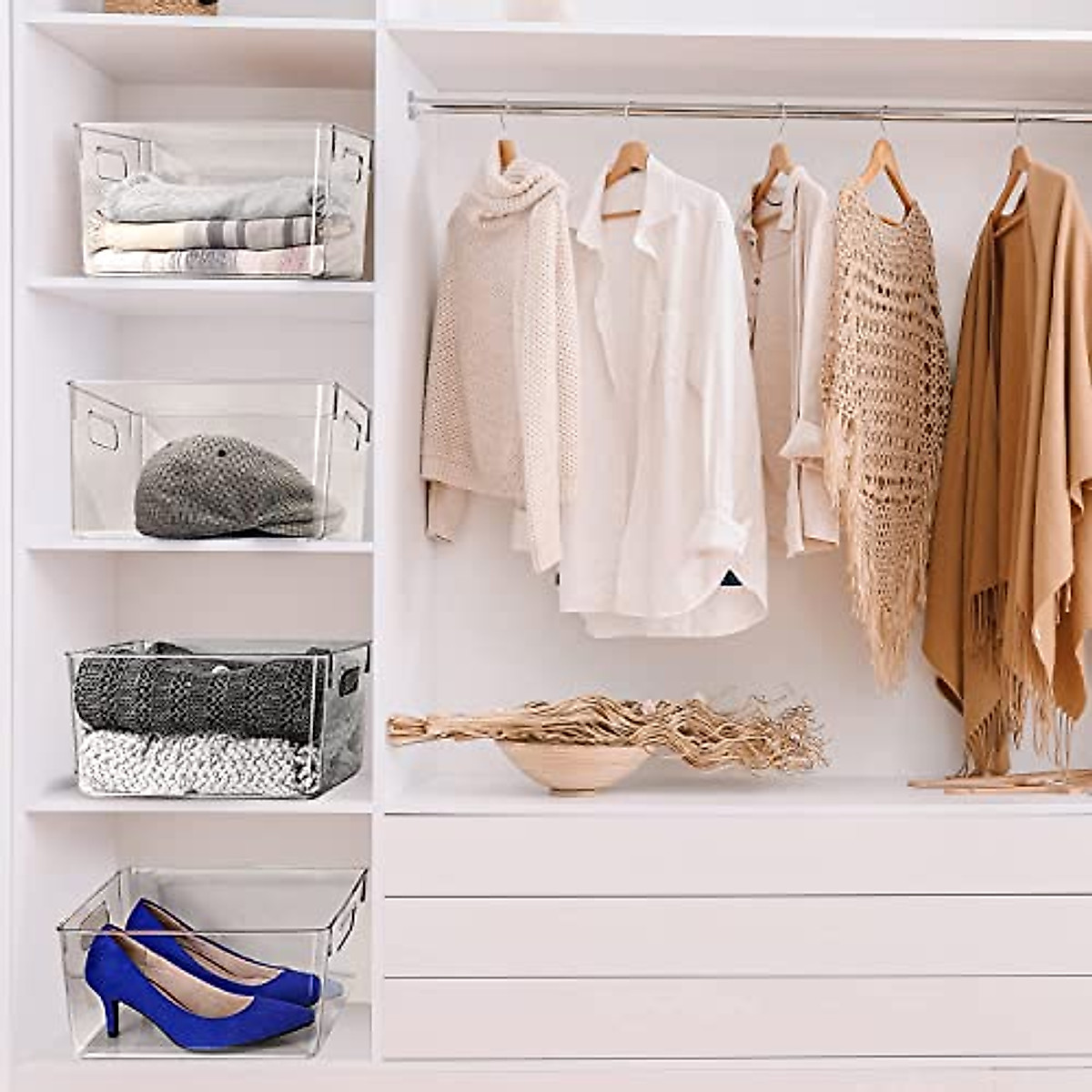 5 PACK Clear Plastic Storage Bins –Pantry Organization and Storage Bins-Cabinet Organizers-Fridge Organizer-Household Food Storage Baskets for Countertops, Refrigerator, Bedrooms, Bathrooms