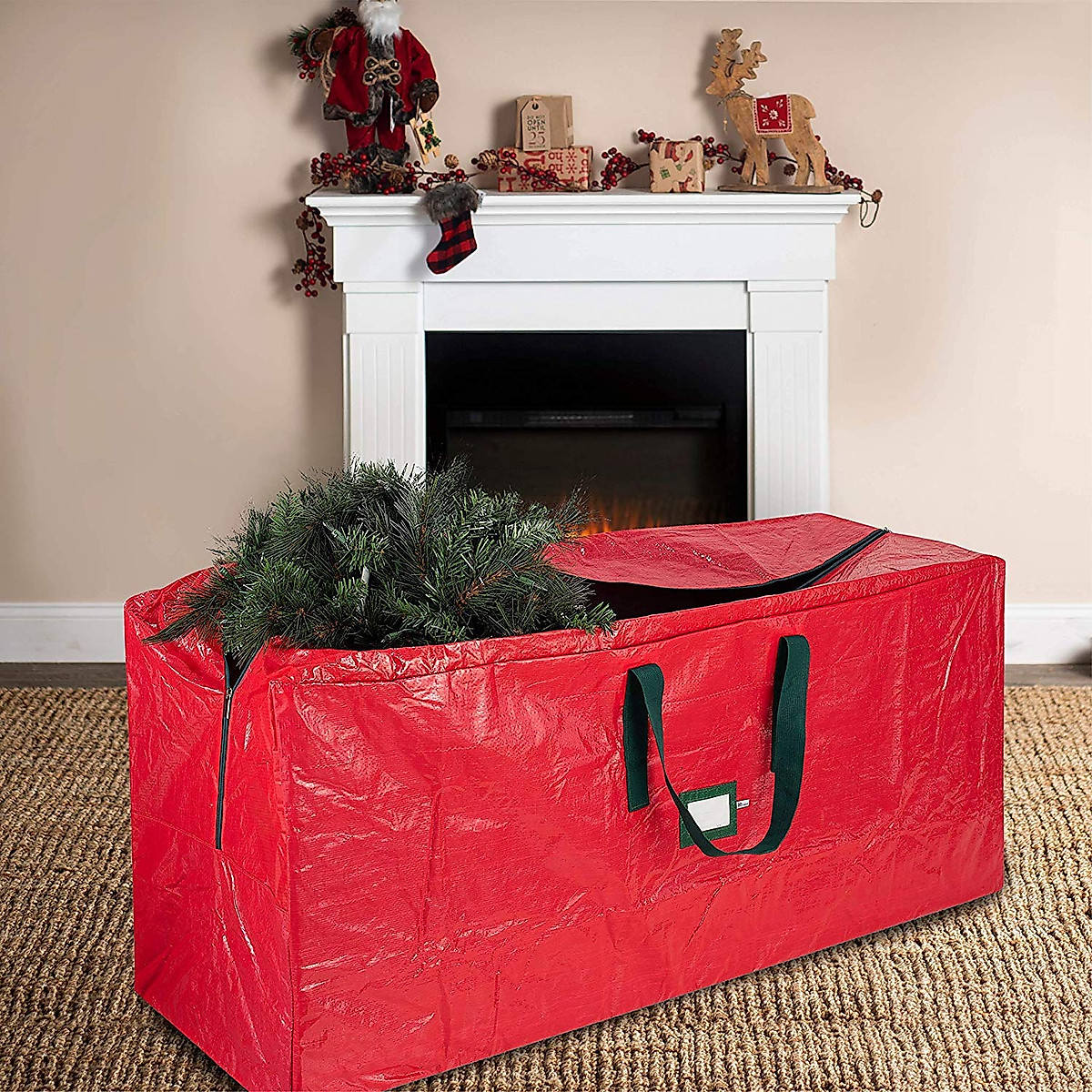 Zober Large Christmas Tree Storage Bag - Fits Up to 9 ft Tall Holiday Artificial Disassembled Trees with Durable Reinforced Handles & Dual Zipper - Waterproof Material Protects from Dust, Moisture & Insect (Red)