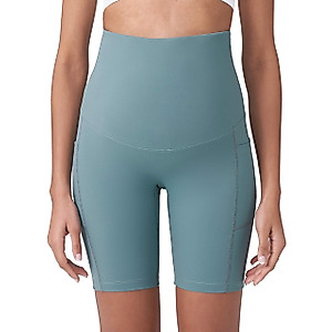 POSHDIVAH Women's Maternity Yoga Shorts Over The Belly Bump Workout Active Short Pants Light Green 8" Large