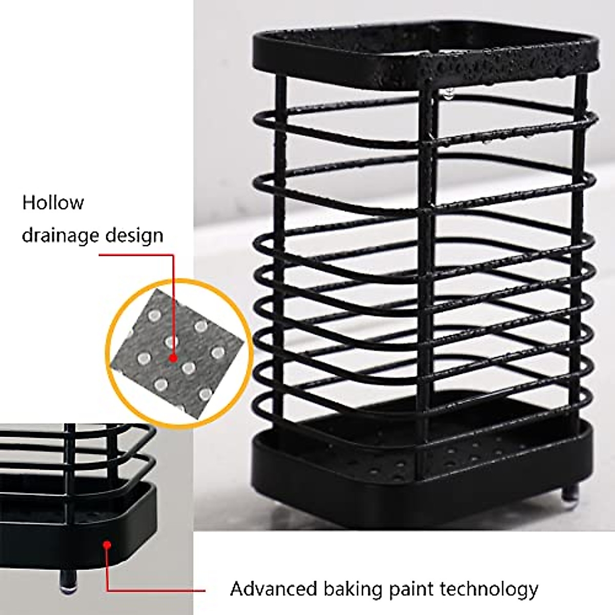 Oidium Stainless Steel Utensil Holder,Utensil Crock Countertop Organizer 6x4x3 In,Black Utensil Holder,Metal Steel Square Utensil Flatware Storage for Countertop (Large)