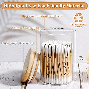 4 Pack Qtip Holder with Lid Set, 10oz Clear Glass Canister Apothecary Jars Bathroom Organizers and Storage Accessories Vanity Essential Containers for Cotton Swab, Cotton Ball, Cotton Pads, Floss Pick