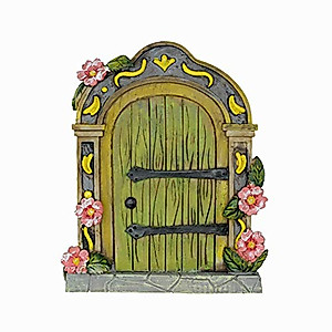 MUAMAX Fairy Garden Door Accessories Fairy Doors Wall Outdoor Mystical Miniature Garden Door for Tree Trunk (Green)