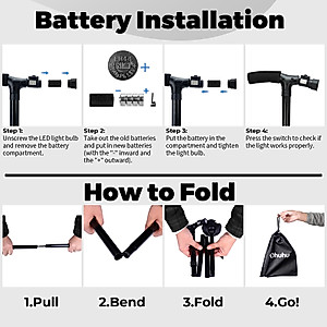 Walking Cane with LED Light: Ohuhu Folding Cane for Men Women Foldable Walking Stick with Strap Portable Adjustable Lightweight Free Standing Canes with Carrying Bag for Fathers Mothers