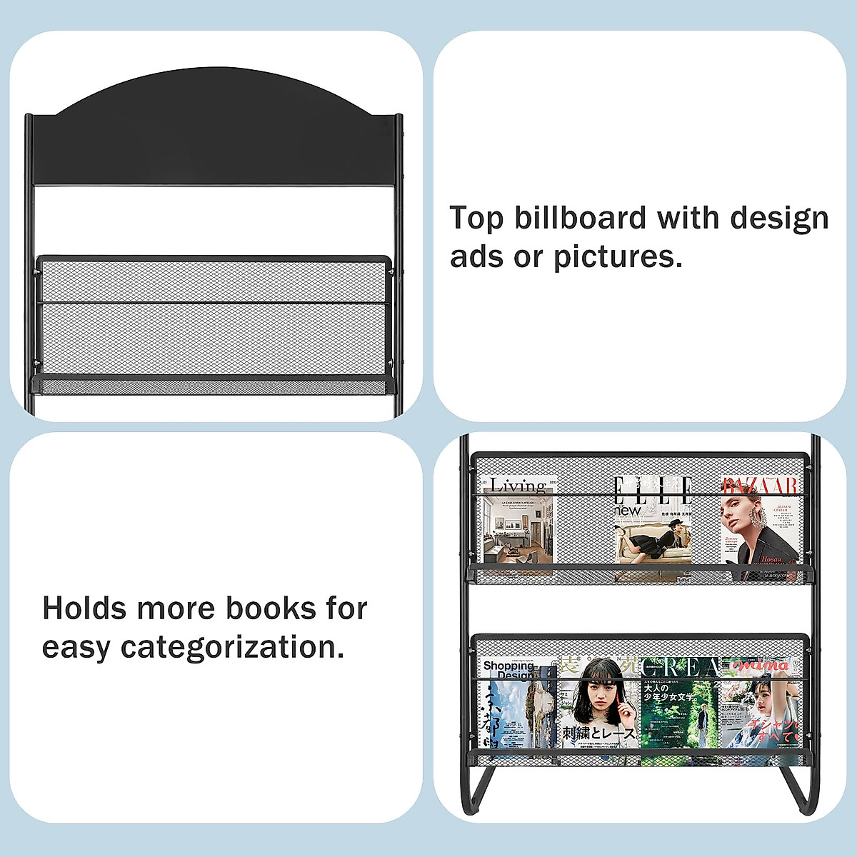 XIDIHF Floor-Standing Magazine Rack 5 Layer with Wheels Brochure Display Stand Large Newspaper Stand for Trade Show Exhibitions Office (Long 18.7 IN)