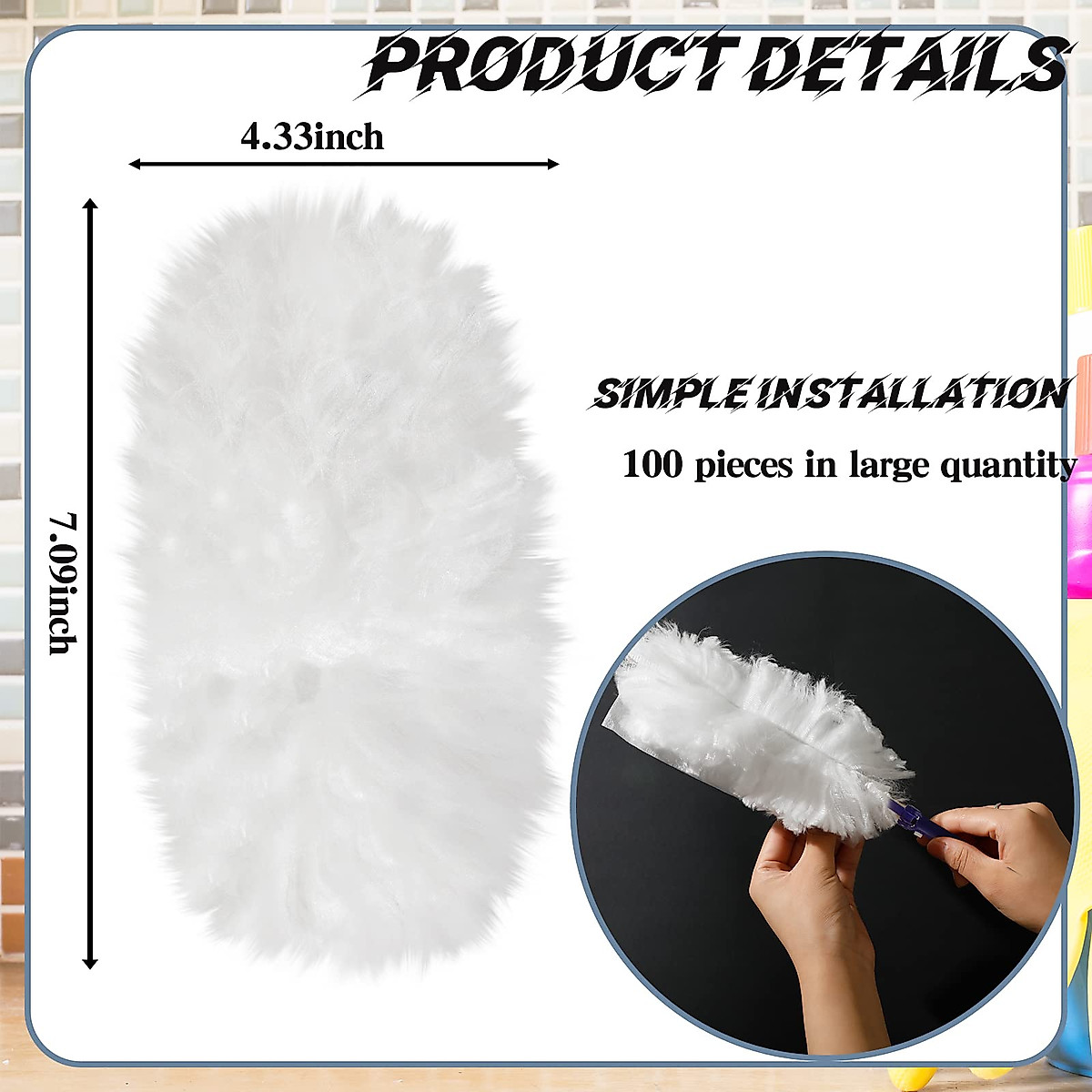 Peryiter 100 Pcs Duster Refills Kits Disposable Replacement with 2 Handle Duster, White Duster Refills Disposable Electrostatic Duster Extender Handle for Home Office Ceiling Fans Furniture