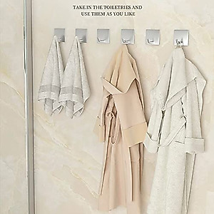 AIBEIERR Multifunctional Hook Kitchen Hook Adhesive Hooks Heavy Duty Stick on Wall Hooks Towel Hooks Door Hooks Waterproof Stainless Steel Clothes Bathroom (Silver-6pack)