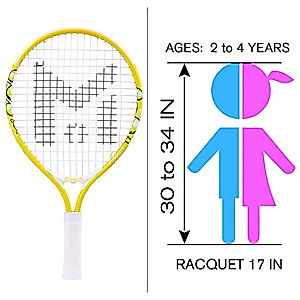 insum 17'' Junior Tennis Racket for Aged 2-3 Y with Strap Bag Kids Tennis Racquet (17inch-Yellow)