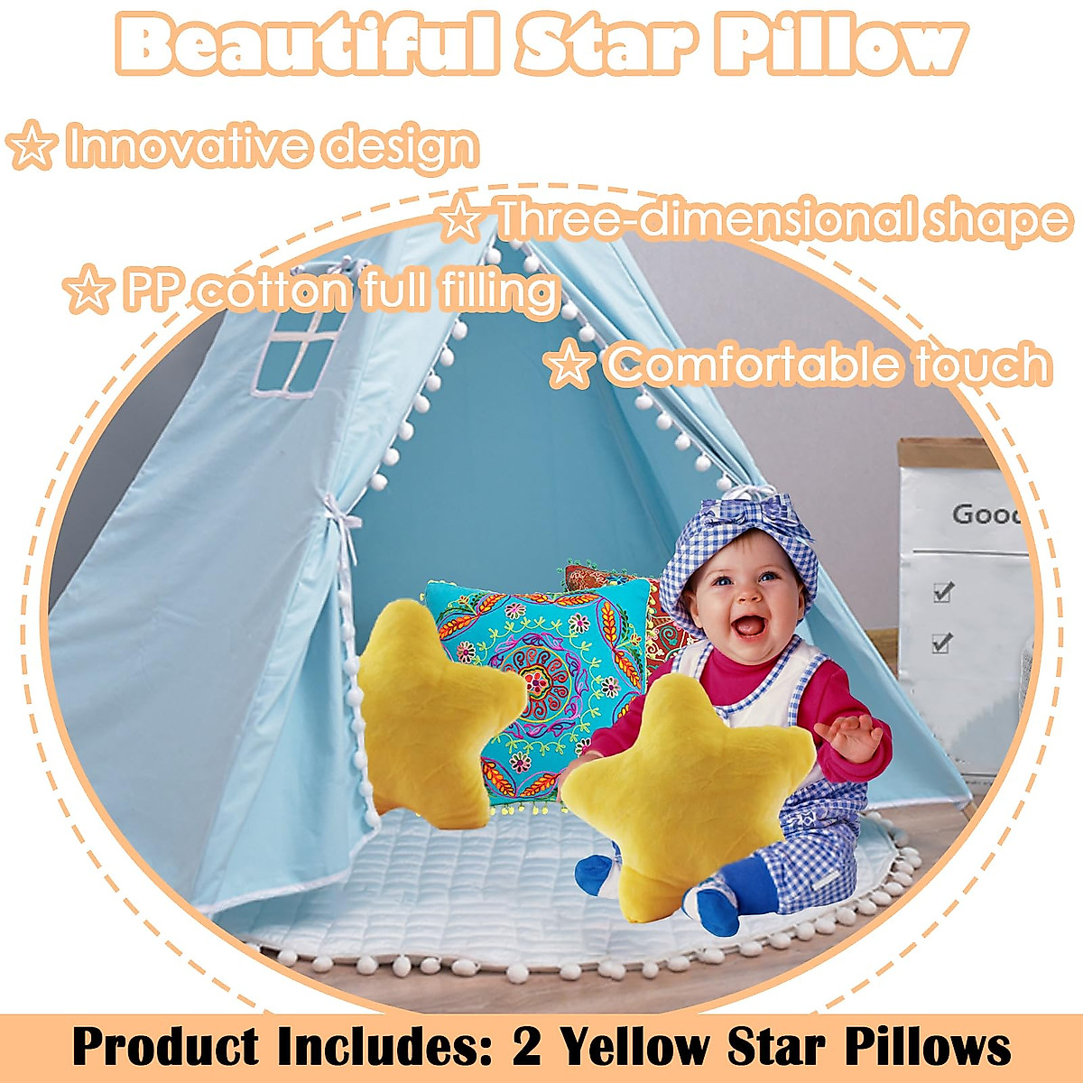 zhidiloveyou 2PCS Star Pillow Plush Yellow Stuffed Star Shaped Pillow Cute Toy for Kids 15.7"