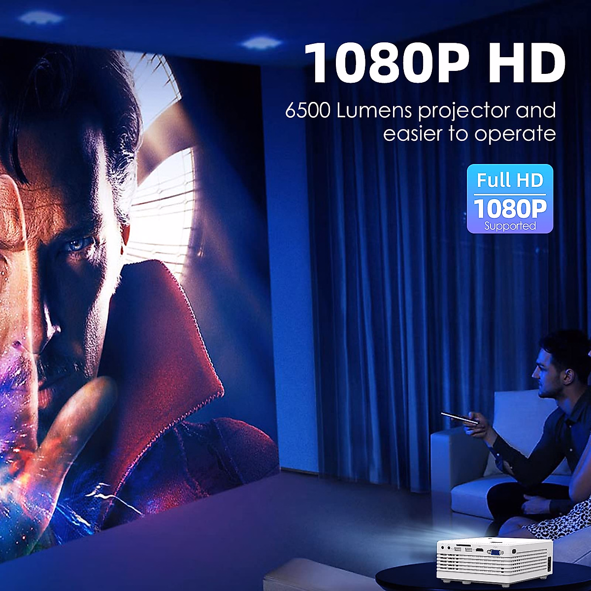 MOSECO 2022 Upgraded 7500Lumens Mini Projector, Full HD 1080P & 200" Display Supported, Portable Movie Projector Compatible with Phone, TV Stick, PS4, HDMI, AV, Dual USB [Tripod Included]