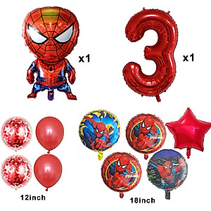 11 pcs Spider Superhero Birthday Party Balloon Decorations (Age 3)