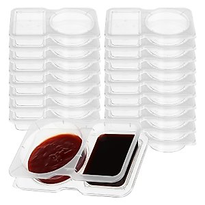 Gatuida Double Compartment Condiment Containers with Lids: 20PCS Disposable 2 Compartment Condiment Containers Seasoning Cup for Sauce Salad Travel Sampling