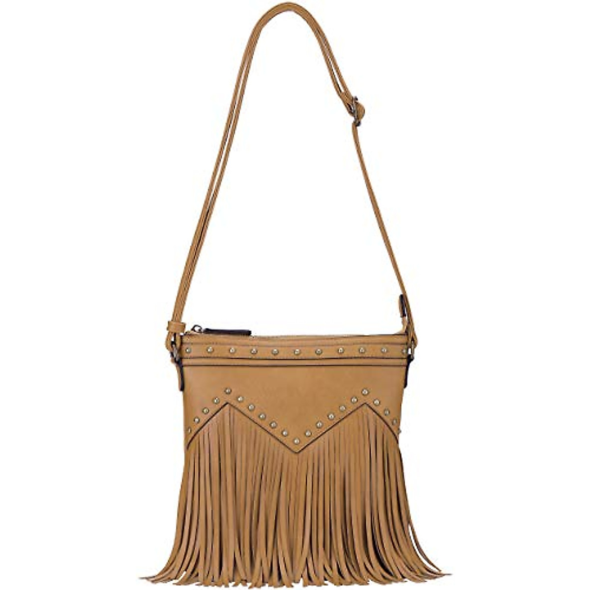 B BRENTANO Vegan Fringed Crossbody Bag with Studs (Mustard)