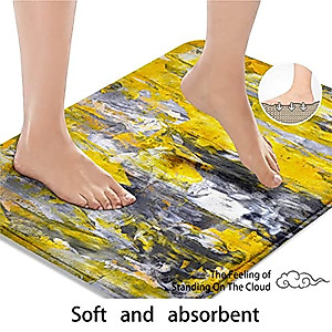 Abstract Yellow Bathroom Sets with Shower Curtain and Rugs and Accessories, Yellow Black and Gray Shower Curtain Sets, Modern Shower Curtains for Bathroom,Orange Bathroom Decor 4 Pcs