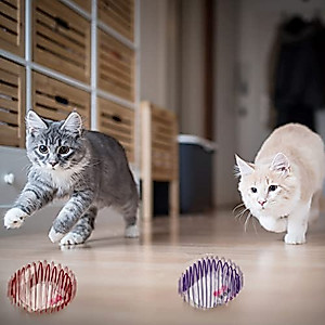 5 Pcs Cat Spring Balls Stretchable Cat Springs Toys Interactive Cat Toys Rolling Cat Balls Colorful Playful Coils Spring Action Toy Caged Rats for Kitten Cat Pet Supplies Indoor Play, Random Color