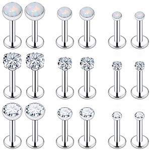 Dyknasz Opal Medusa Piercing Jewelry 16G Stainless Steel Labret Jewelry Lip Rings Snake Bite Piercing Jewelry Different Size Tragus Earrings Forward Helix Cartilage Conch Earring Stud Flat Back