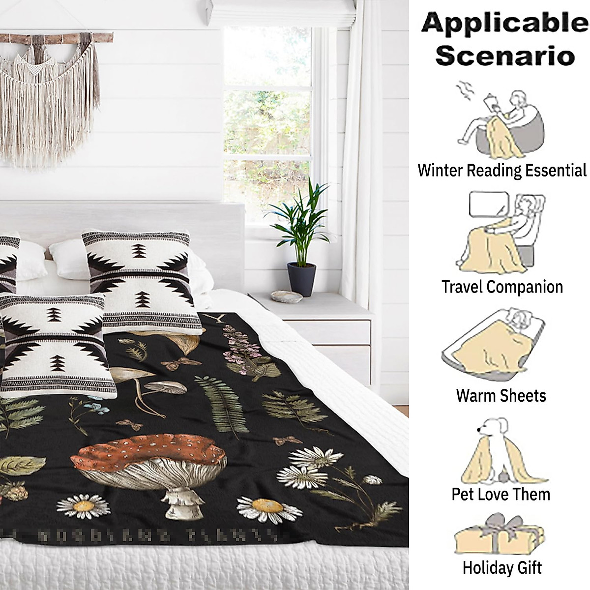 Metawu Mushroom Blanket Throw Fleece Blanket for Kids Throw Blanket for Couch Sofa Bed Chair Decorations 50 x 60 inches