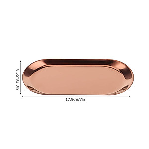 5pcs Stainless Steel Oval Shaped Towel Tray Cosmetics Jewelry Storage Tray Dish Plate (Rose Gold)