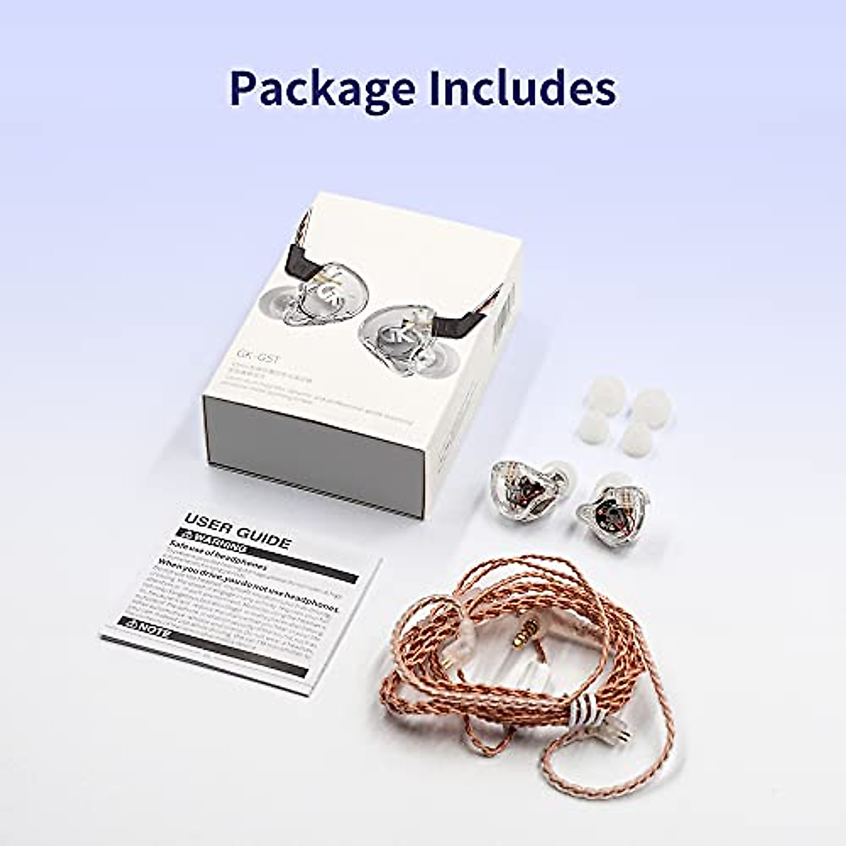 GK GST Headphones in Ear HiFi 1DD 1BA Deep Bass Earbuds with B Pin Detachable Cables, Noise-Isolating Earbuds(Microphone)