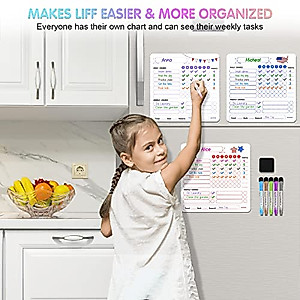 Magnetic Chore Chart for Multiple Kids,3 Pcs Dry Erase Refrigerator White Boards,6 Fine Tip Markers,Reward Chart at Home for Toddlers,Weekly Responsibility Chart for Kids