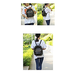 Ladies Women PU Leather Backpack Rivet Studded Cute Satchel School Bags (Black-L)