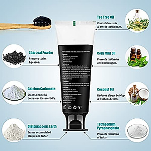 Whitening Charcoal Toothpaste for Sensitive Teeth, Enamel Repair and Cavity Protection - 100% Natural Toothpaste for Whitening Teeth, Removing Stains, Mint Flavor Freshen Breath Mint Gel - No Peroxide