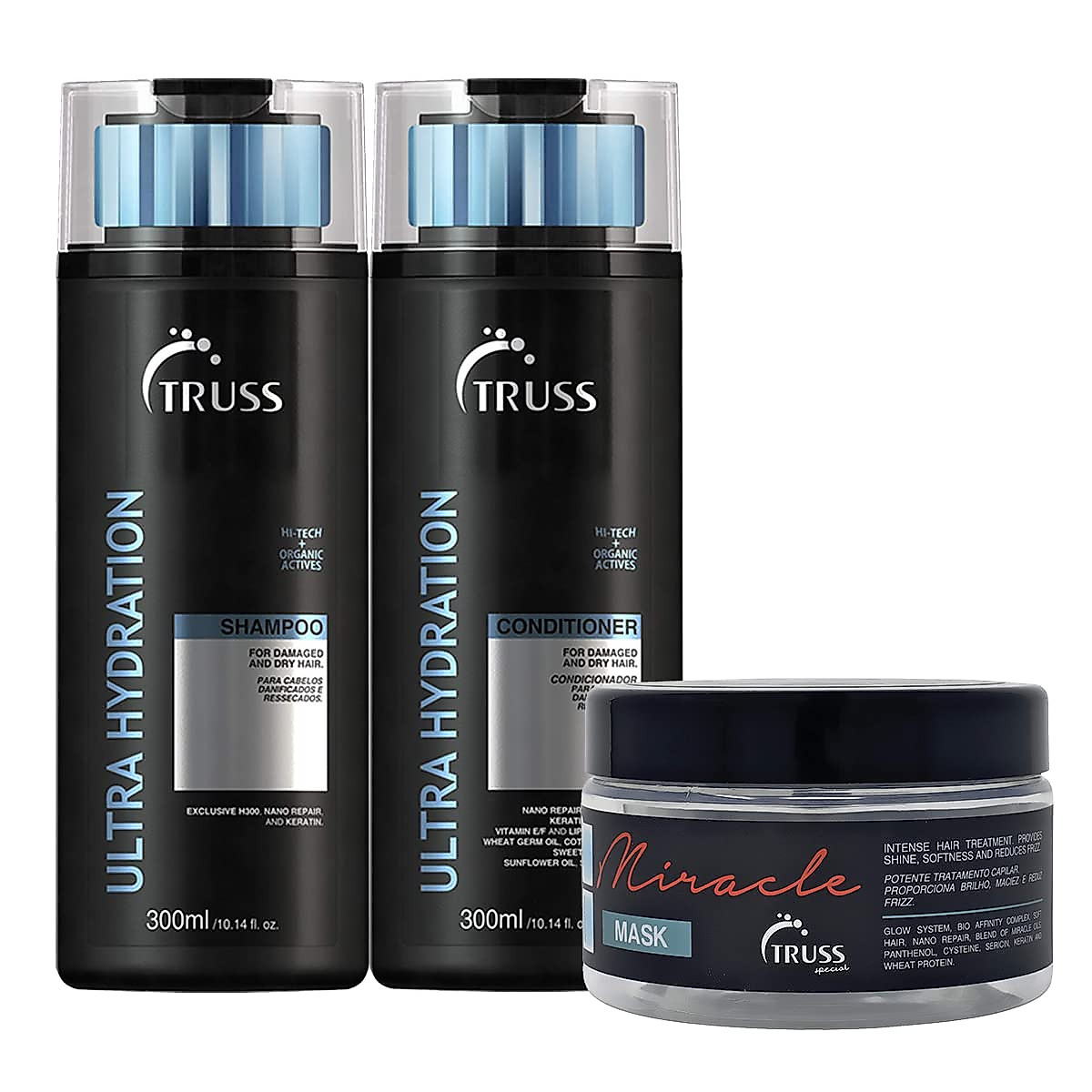 TRUSS Ultra Hydration Shampoo and Conditioner Set Bundle with Miracle Hair Mask for Dry Damaged Hair