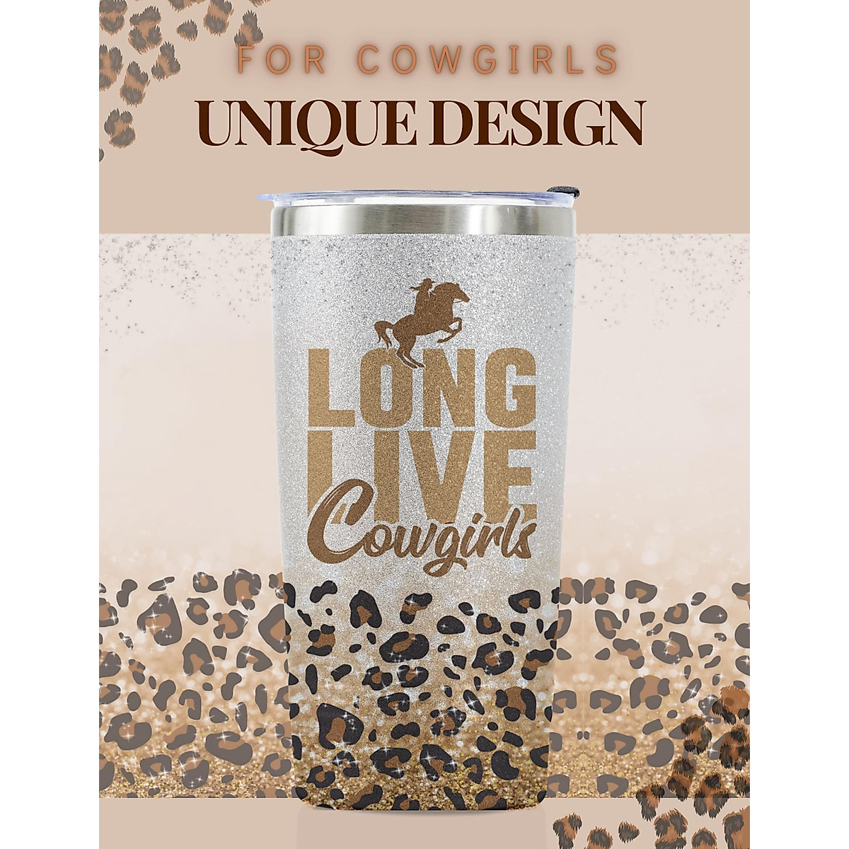 Onebttl Country Girl Gifts, Insulated Stainless Steel Wine Tumbler with Lid and Straw, Western gifts for Women, Farm Girl Gifts, Glitter Silver, 20 oz