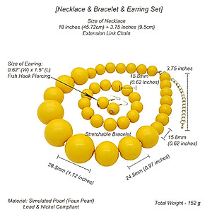 BA UNIQUE FASHION Women's Chunky Large Simulated Pearl Statement Necklace, Bracelet, Earring Set (Cyber Yellow)