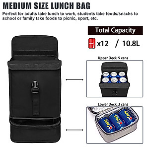 SUNNY BIRD Small Insulated Rolltop Lunch Box Women, Expandable Bento Cooler Bag Reusable for Adult Men (Black, Medium)