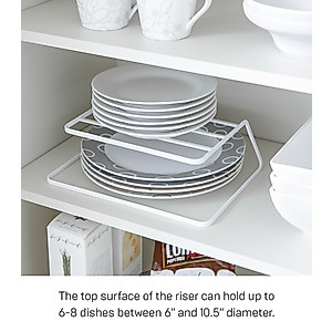 Yamazaki Home Dish Shelf Organizer & Storage for Kitchen Cabinets | Steel | Riser, One Size, White