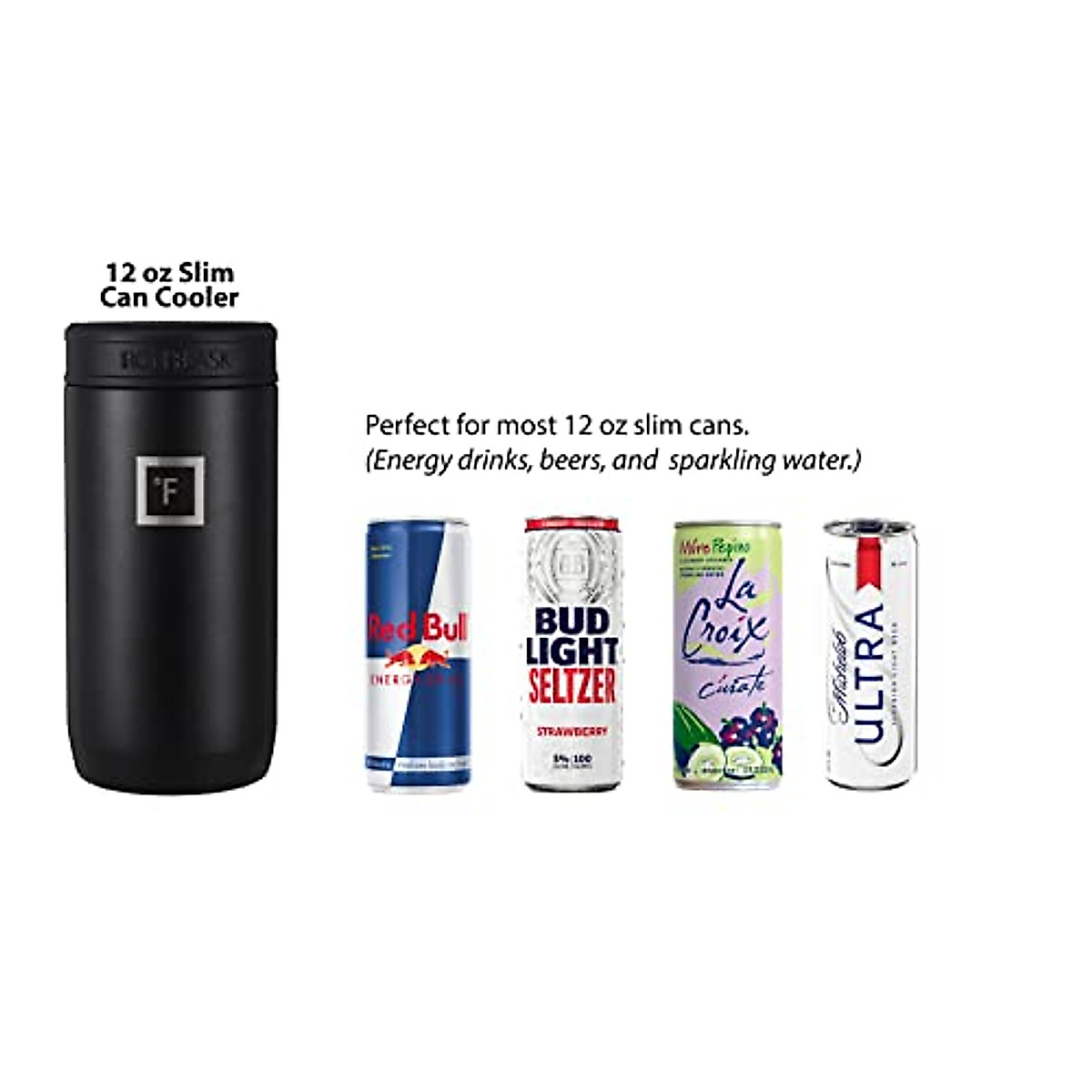 IRON FLASK Slim Can Cooler 12oz for Beer, Hard Seltzer, Energy Drinks, Double Wall Vacuum Insulated Stainless Steel Drink Holder for Skinny Cans - Valentines Day Gifts for Him or Her - Black