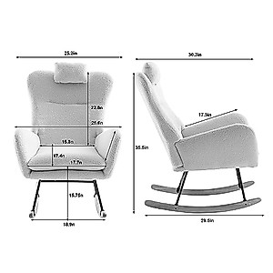 Rocking Chair for Baby Nursery, Comfy Small Rocker with Neck Rest and Pocket, Modern Upholstered Accent High Back Armchair for Living Room, Bedroom, and Office (Dark Green)