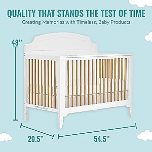 Dream On Me JPMA & Greenguard Gold Certified Milton 5-in-1 Convertible Crib Made with Sustainable New Zealand Pinewood in White and Natural, Non-Toxic Finish