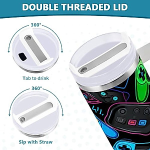 Jihqo Colorful Video Game Controllers 40 oz Stainless Steel Vacuum Insulated Tumbler with Handle and Straw Lid, Leakproof Water Bottle Double Wall Travel Mug Coffee Cup, Cupholder Friendly