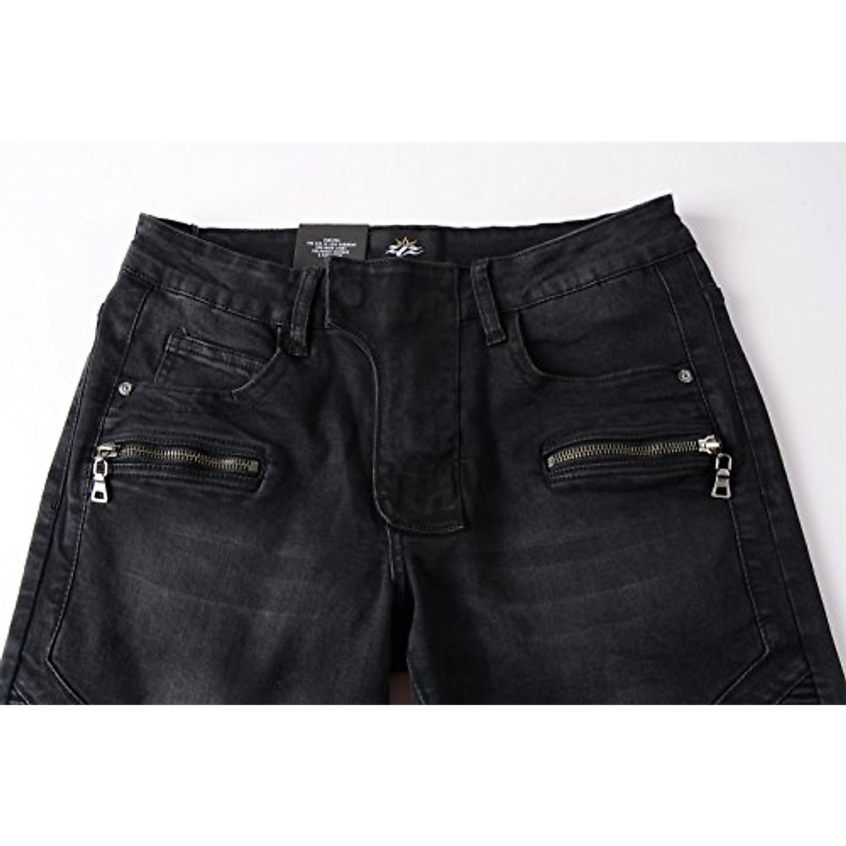 ZLZ Black Biker Jeans for Men Slim Fit, Men's Comfy Stretch Ripped Distressed Biker Jeans Pants Rock, Designer Jeans, Size 32