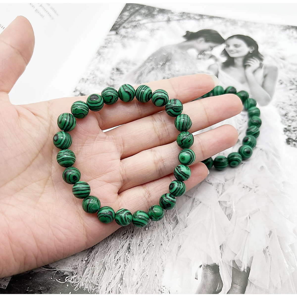 YOOESTORES82 Malachite Bracelet Set,Handmade Gemstone Beaded Stretch Bracelets for Women Men Yoga Bracelet Stone Crystal Beads Bracelets (A)