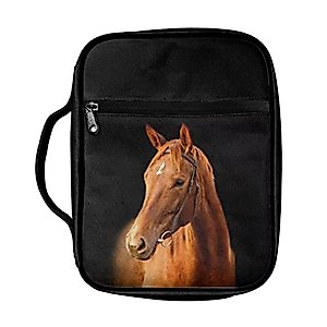 Poetesant Horse Bible Case for Adult Horses Book Carrying Cover with Handle 3D Print Bible Protective Bags for Your Prayer and Study Items Notebooks Pens Phones Church