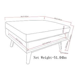 SIMPLIHOME Owen 36 Inch Wide Mid Century Modern Square Coffee Table Lift Top Storage Ottoman in Upholstered Midnight Black Faux Leather, For the Living Room