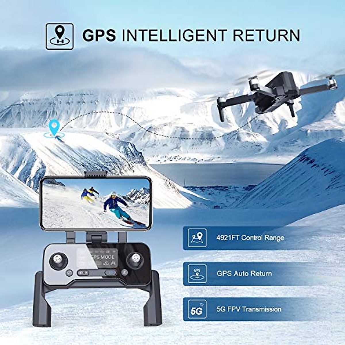 2-Axis Gimbal GPS EIS Drones with Camera for Adults 4K, Long Range Transmission, Auto Return Home Follow Me, DEERC Quadcopter with 2 Modular Batteries 52 Mins, Level 5 Wind Resistance, Brushless Motor