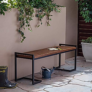 Christopher Knight Home Noel Outdoor Industrial Acacia Wood and Iron Bench, Teak Finish/Black Metal