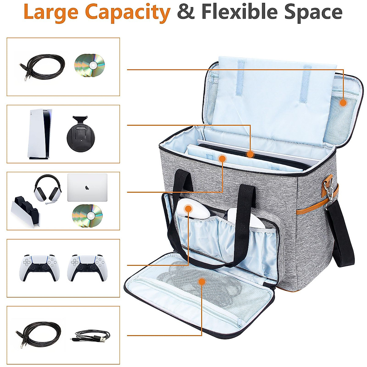 FPVtosky Carrying Case for PS5/ PS5 Slim, Large Travel Bag for Playstation 5, Protective Storage Carry Case Compatible with Playstation 5 Console Accessories