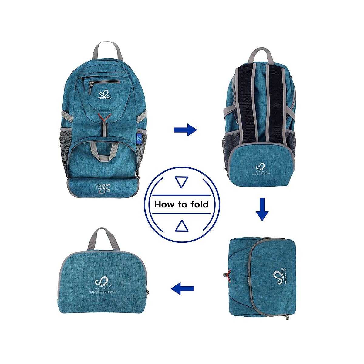 WATERFLY small lightweight packable backpack: 20l ultra-light foldable travel hiking daypack 29 liter fold hike camping day pack for man and woman