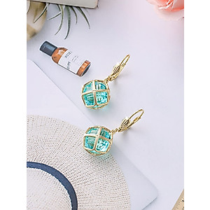 Big Dark Red Crystal Dangle Earrings for Women (Jan-Garnet-14K Gold)