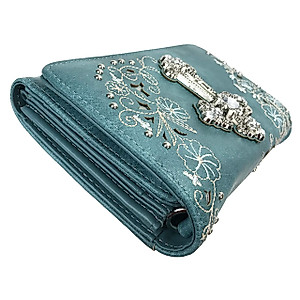 Zzfab Rhinestone Cross Embroidered Floral Western Cross Wallet Turquoise