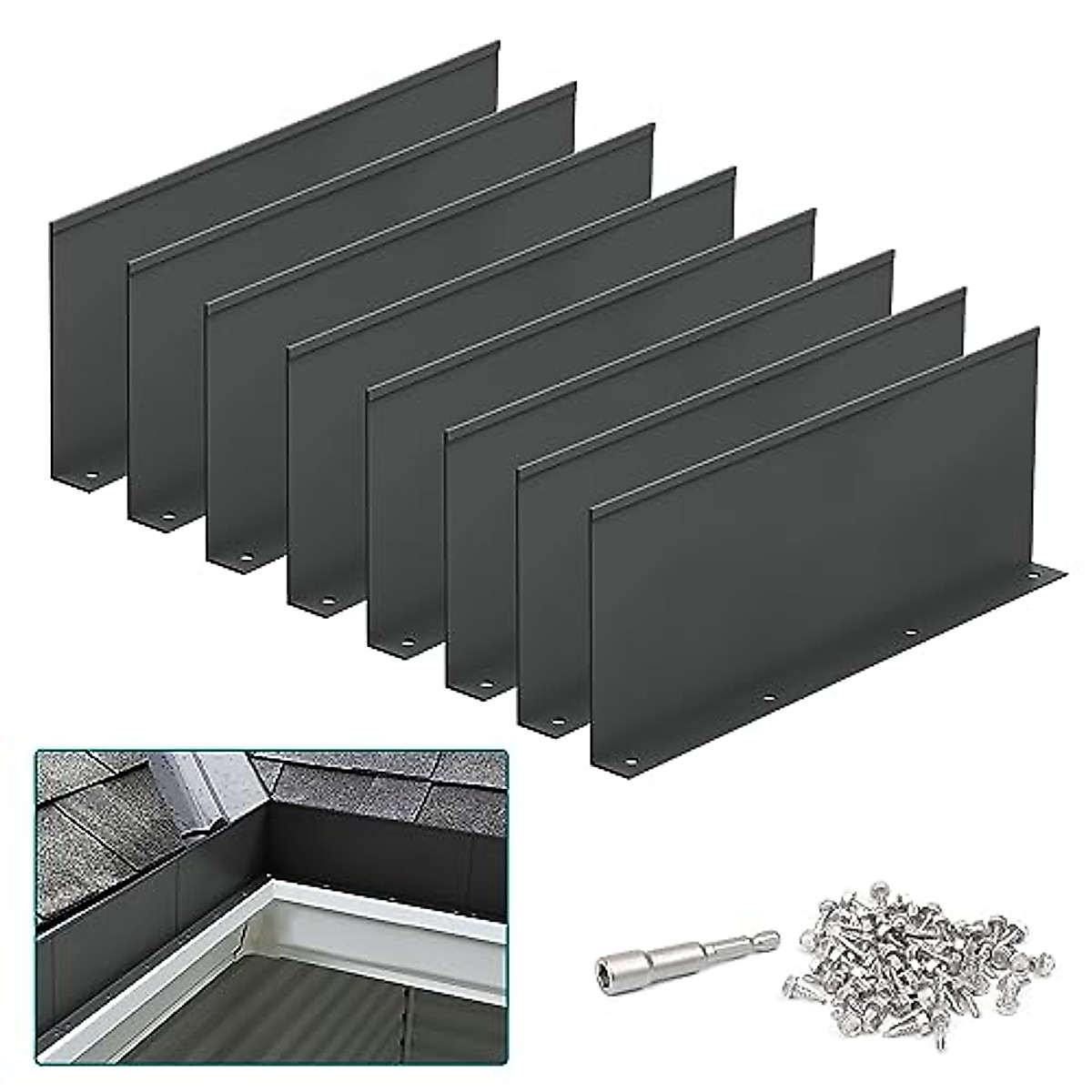 Daisypower 12 Pack Gutter Valley Splash Guards,Rainwater Roof Rain Diverter Downspout Gutter Guards for House Shingle Straight Roofs Corner,10 Inch Each