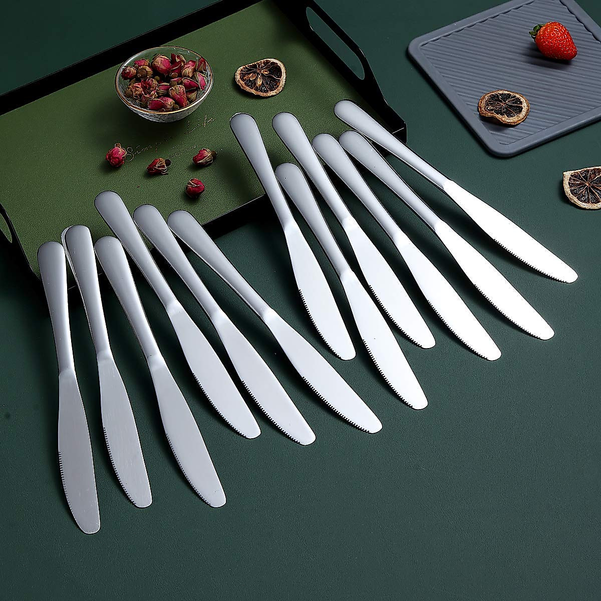 Berglander Dinner Knives Set Of 12, Stainless Steel Shiny Mirror Dinner Knife, Butter Knife Spreader Table Knives Sturdy And Dishwasher Safe